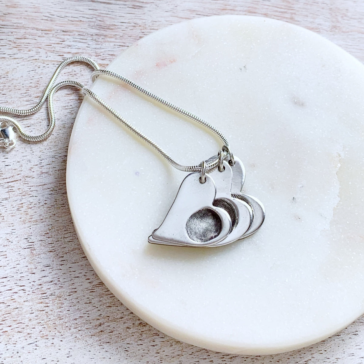 Triple Fingerprint Necklace (Offset Heart) – Silver Magpie Fingerprint ...